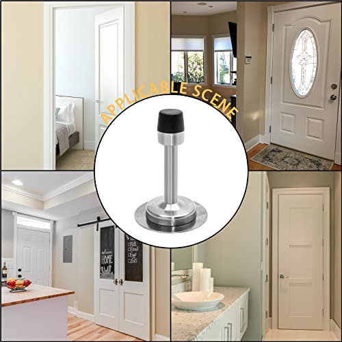 Suiwotin 2pcs 3 Inch Door Stops, Stainless Steel Wall Mount Screw Doorstop with Rubber Bumper, Self Adhesive Sound Dampening Door Stopper (Brushed Silver)