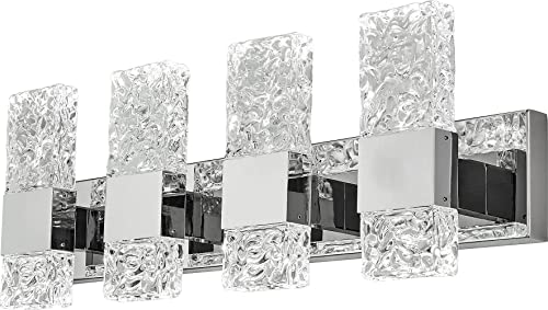 OYLYW Modern LED Bathroom Vanity Light Fixtures Chrome Stainless Steel 4 Light Wall Sconces for Bathroom Lighting Fuxture Over Mirror 28 Inch 40w LED Crystal Wall Light Cool White 5800K