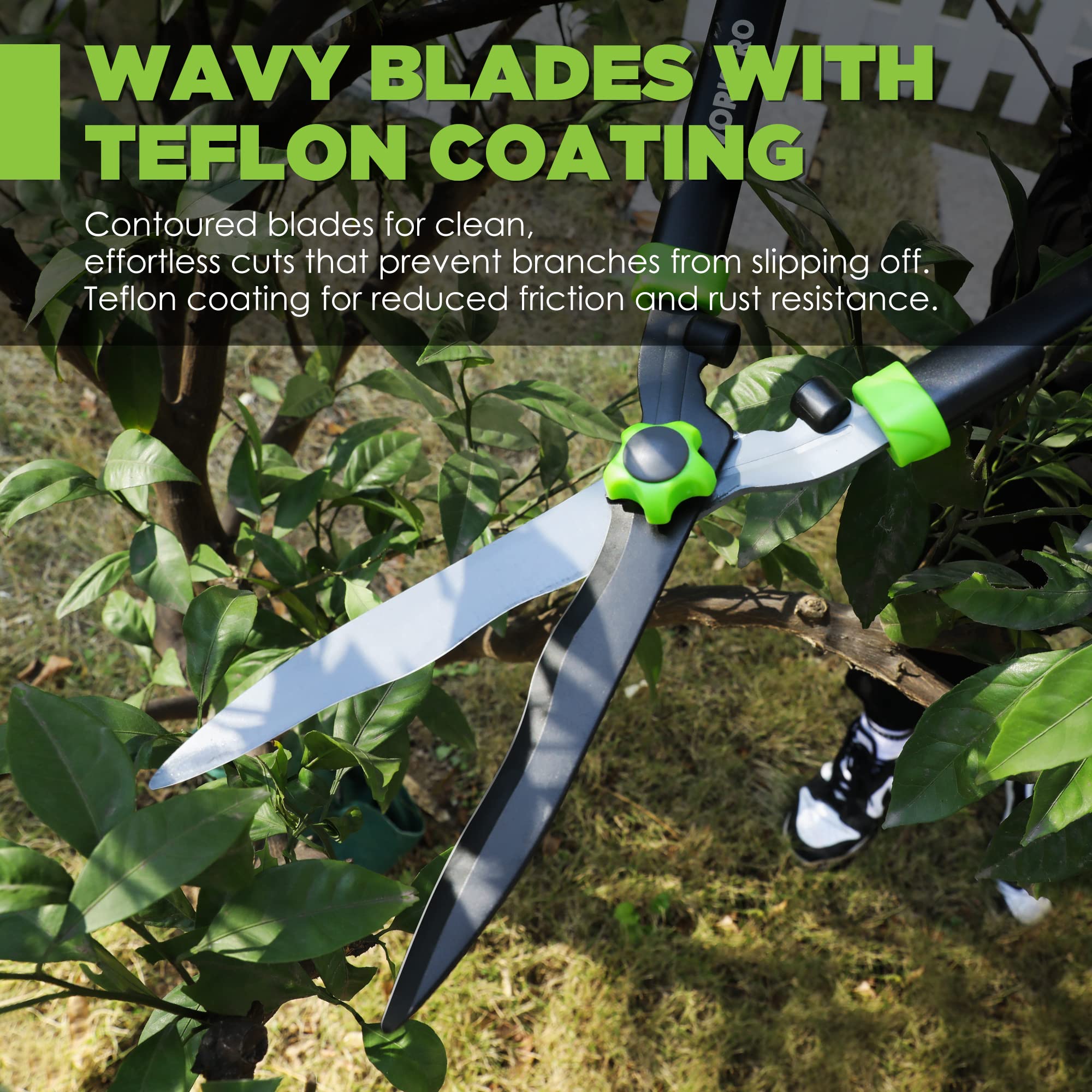 WORKPRO Hedge Shears, 23'' Manual Hedge Trimmers with Wavy Blade & Ergonomic Comfortable Handle, Home Garden Pruner Hedge Clippers Perfect for Trimming Borders, Boxwood, and Tall Bushes