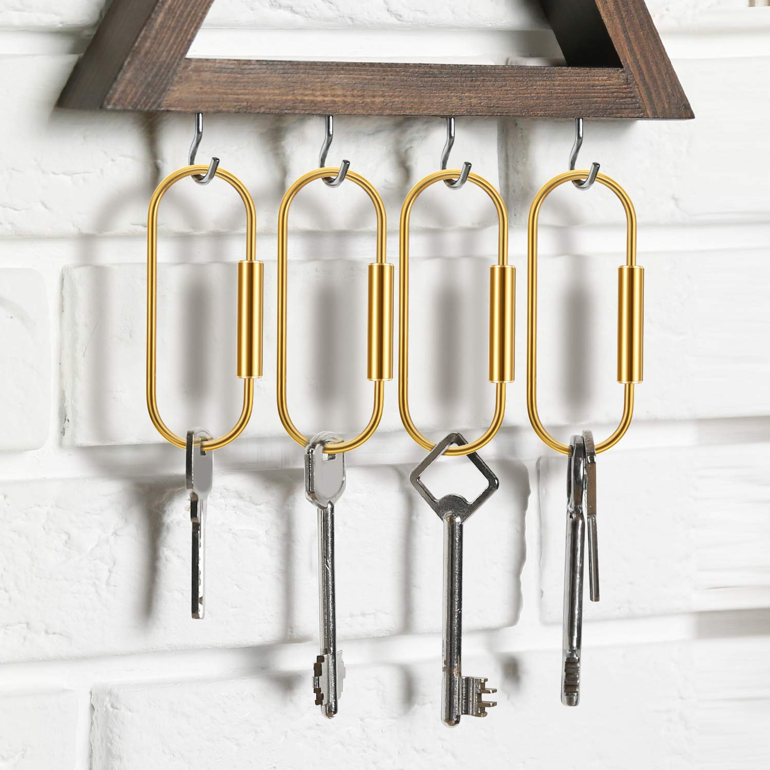 WILLBOND Brass Key Ring Gold Screw Lock Clip Key Ring Chain Durable Simple Brass Keychain Holder (Cylinder,4 Pieces)