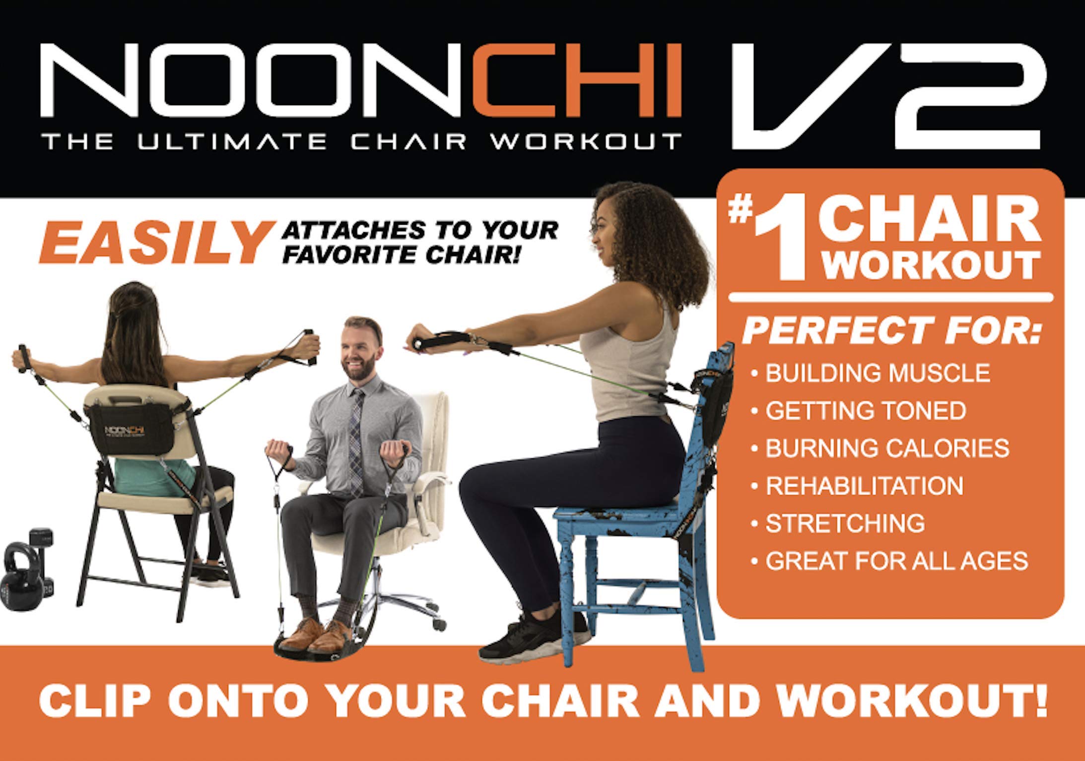 Noonchi V2 All Chair Workout, Turn Any Chair into a Gym. Home Gym, Home Workout Device, Office Workout, Anywhere Gym