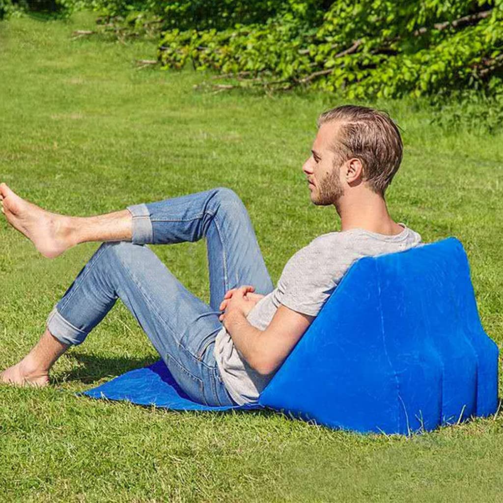 NBT Outdoor Travel Inflatable Triangle Cushion Fashion Leisure PVC Flocking Triangle Beach Cushion, Grass Cushion, Camping Folding Rest (Multiple Colors) (Light Blue)