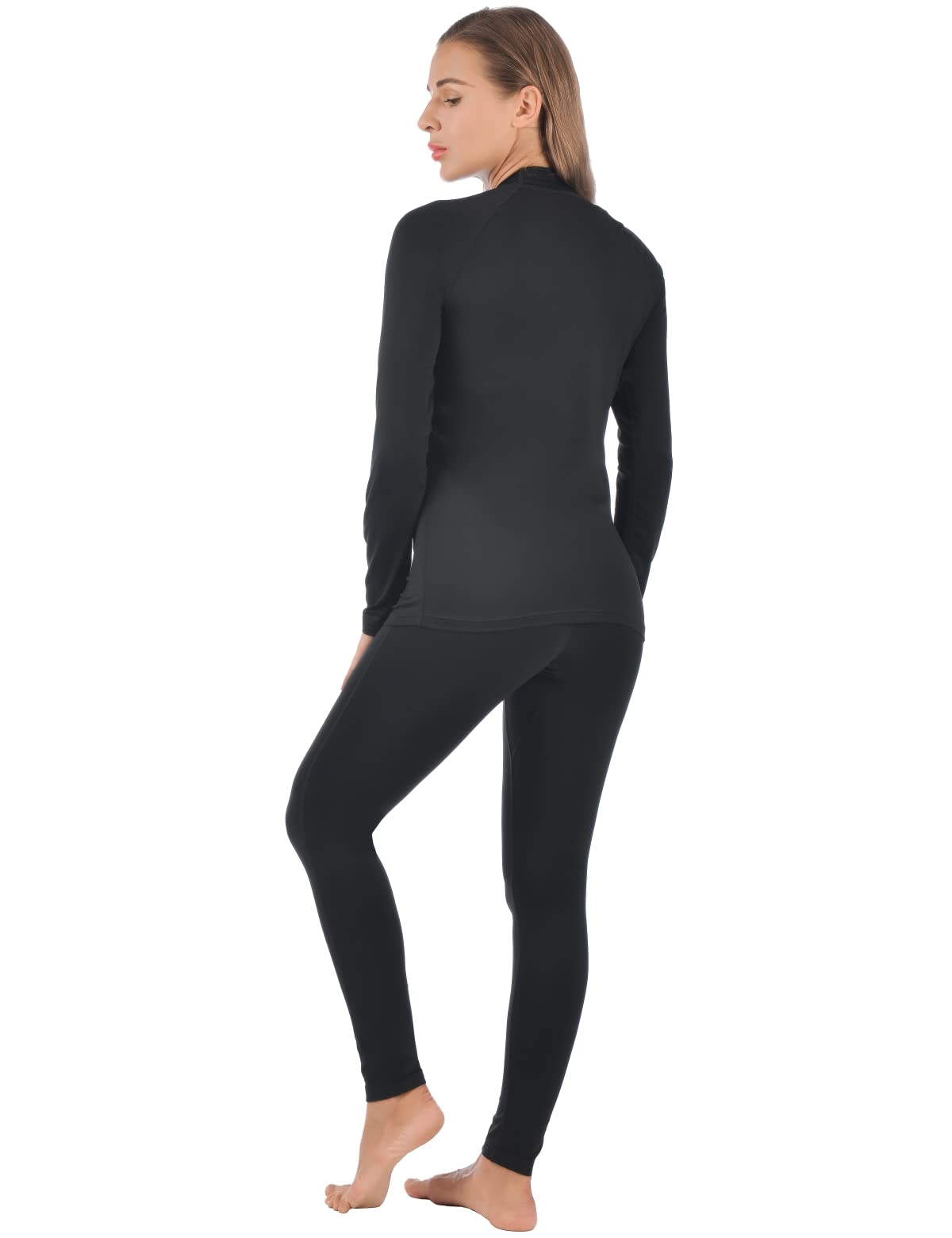 qualidyne Women’s Thermal Underwear Ultra-Soft Base Layer Long Johns Set Winter Sports Top and Bottom Suits Black