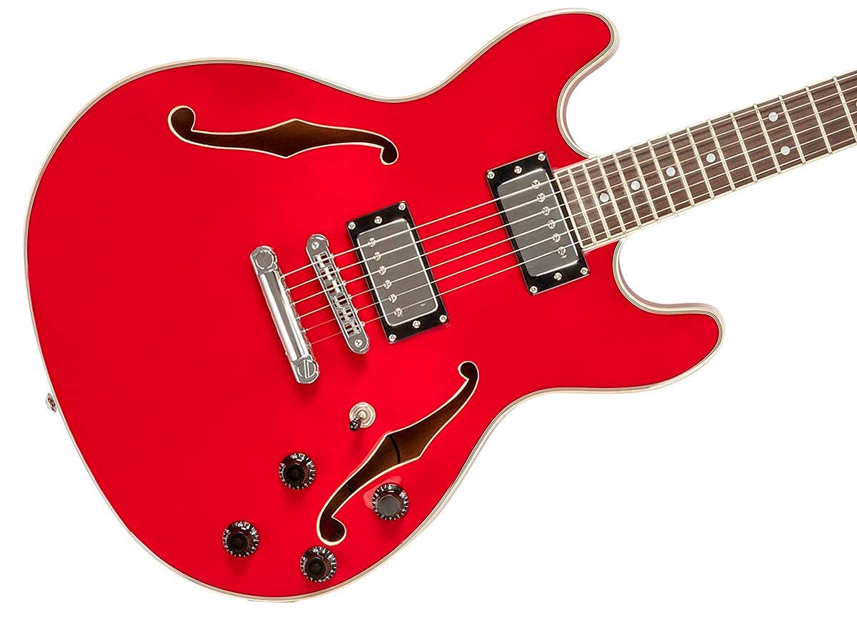Monoprice Boardwalk Semi Hollow Body Electric Guitar - Right Handed, HH Pickups, Gig Bag, Red - Indio Series