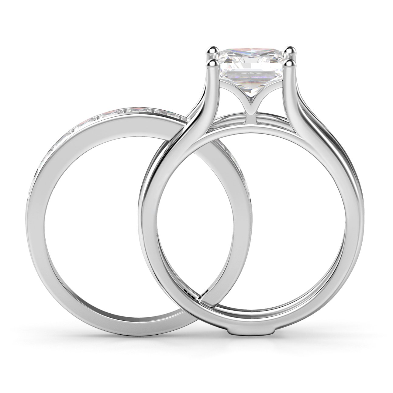 Metal Factory Sz 12 Sterling Silver 2Pcs 925 CZ Cubic Zirconia Engagement Wedding Band Ring Insert Set