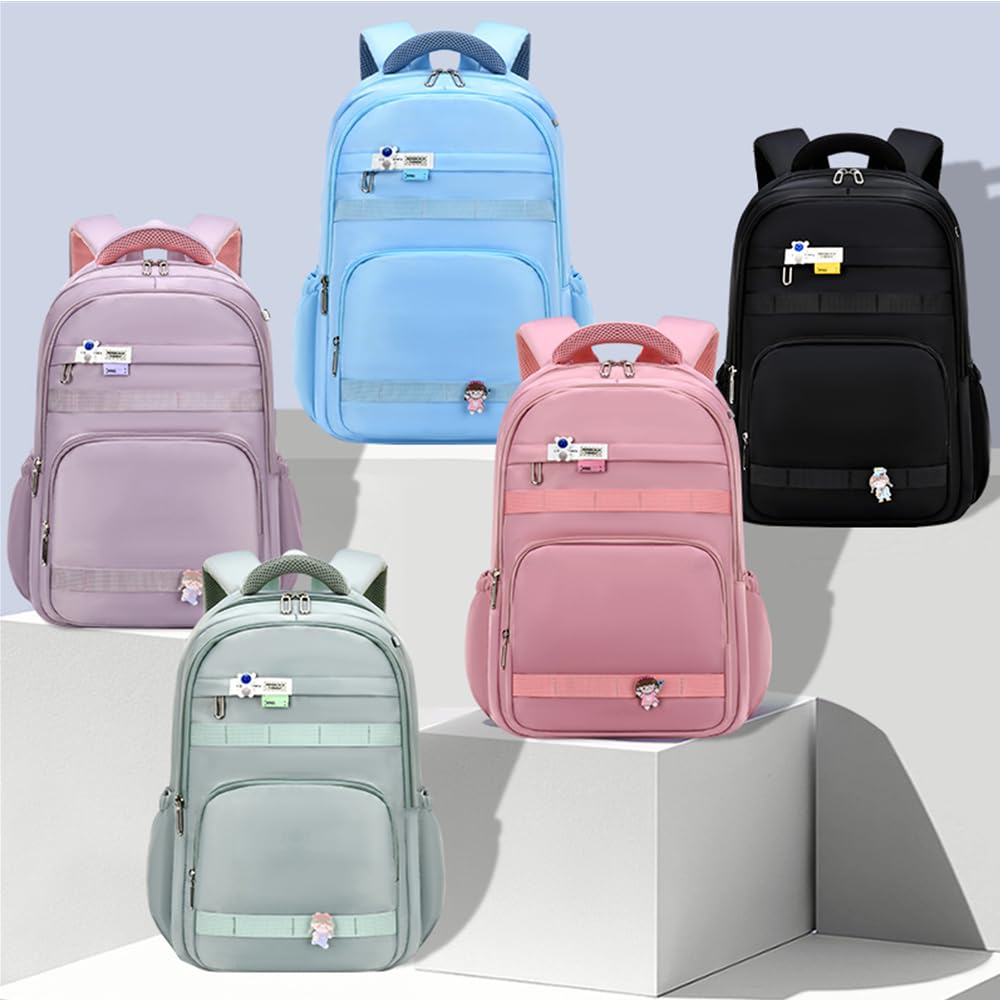 Mildame Kids Backpack for School with Kawaii Pin Elementary School Boys and Girls Lightweight Bookbags Solid Color Aesthetic School Bags