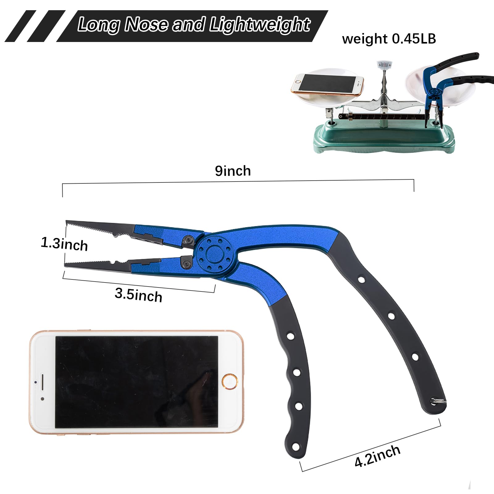Night Cat 9'' Fishing Pliers with Sheath and Lanyard, Long Nose Jaws Braid line Cutters, Saltwater Crimper,Split Ring Openers,Hook Removers, Fishing Tools Gears Rustproof