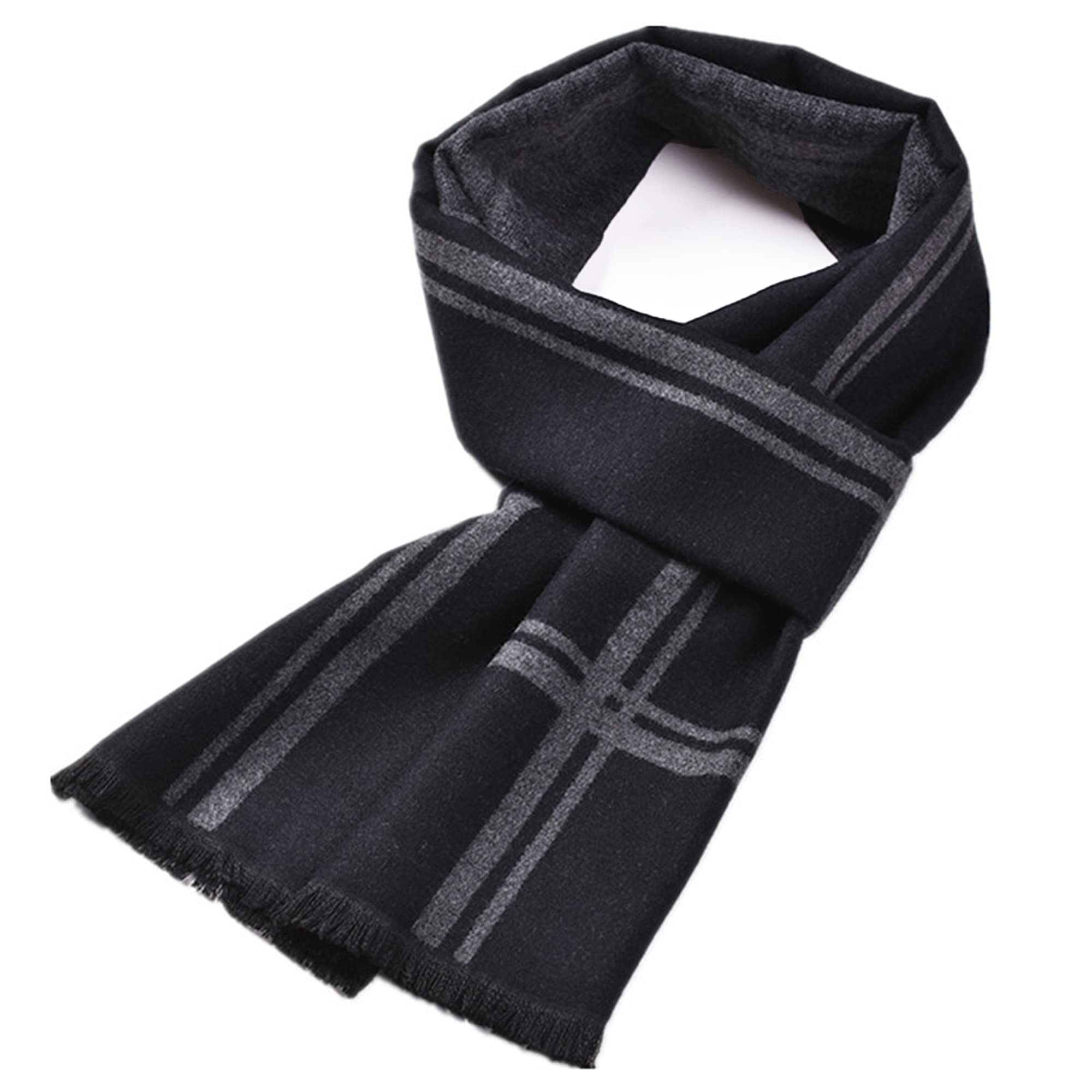 UTTPLL Cashmere Feel Men Scarf Plaid Super Soft Warm Winter Long Cotton Scarves Tassel Scarf Black One Size