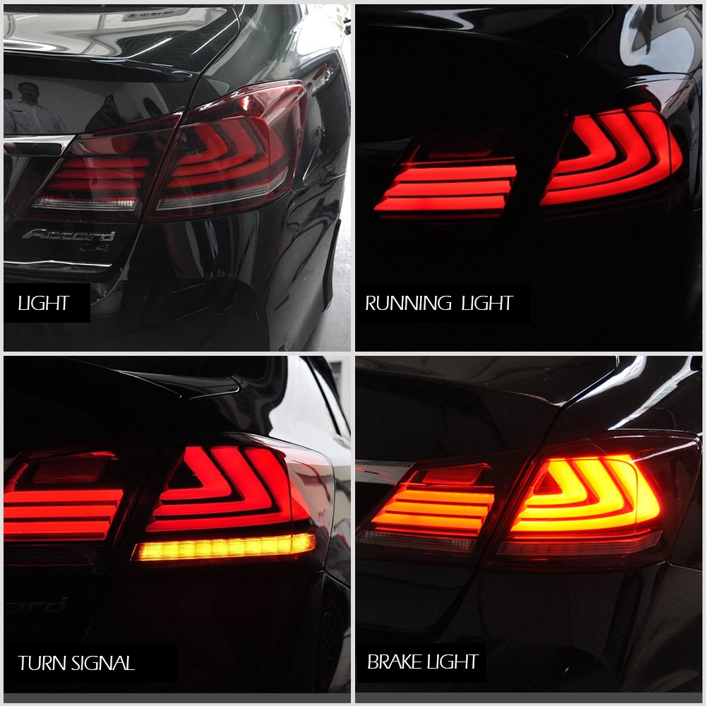 MOSTPLUS RED CLEAR LED Brake Tail Lights Compatible for 2013-2015 Honda Accord 4 Door Sedan Set of 2