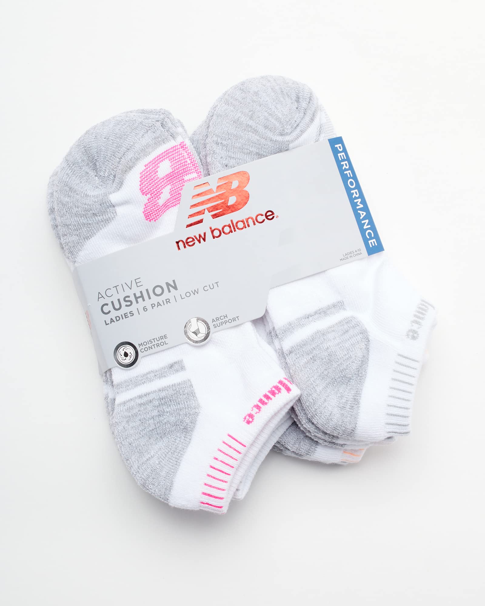 New Balance Women's Athletic Socks - Cushion Low Cut Ankle Socks (6 Pack), Size 4-10, WhiteGrey