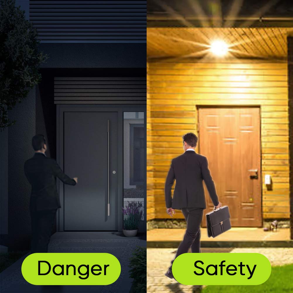 Motion Sensor Light Bulbs, PIR Movement Activated Dusk to Dawn Outdoor Light Bulb Auto on/off 12W (100Watt Equivalent) A19 E26 6000K Cool White for Front Door Porch Garage Basement Hallway 2Pack