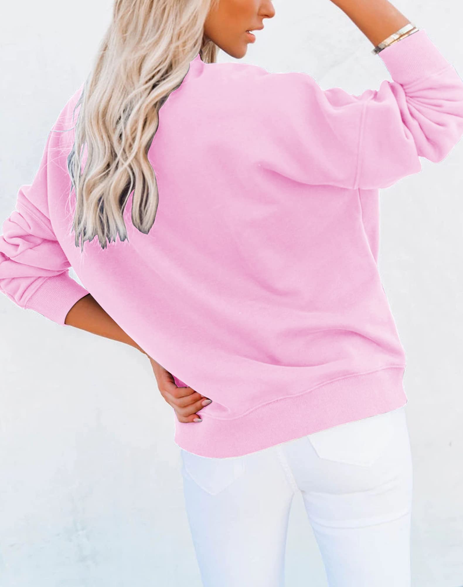 Orchidays Women's Mock turtleneck Long Sleeves Sweatshirts Casual Basic Lightweight Top Loose Fit Rib Pocketed Pullover (Pink,Large,US,Alpha,Adult,Female,Large,Regular,Regular)