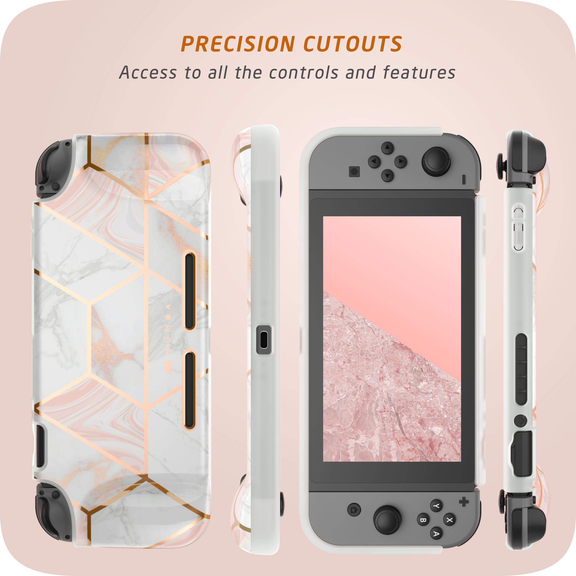 Mumba Protective Case for Nintendo Switch, [Girl Power] Soft TPU Grip Case Cover for Nintendo Switch Console with Shock-Absorption and Anti-Scratch (Marble)