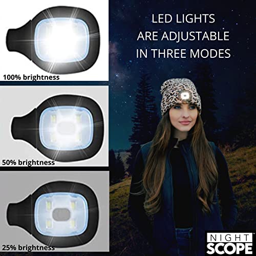 Night Scope Classic LED Rechargeable Knit Beanie Warm Head Light Hat Headlamp for Outdoor Activities - Black