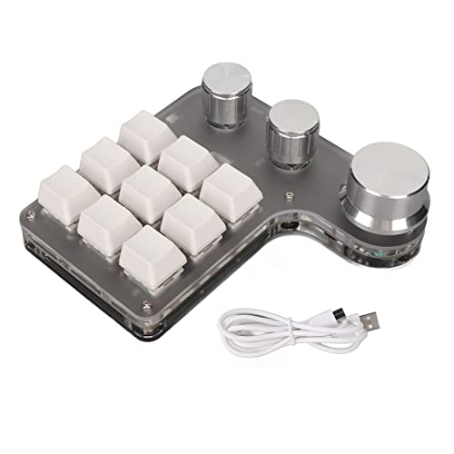 Yoidesu Mini 9 Key Mechanical Keypad RGB Gaming Keyboard Portable One Handed Fully Programming Keys with 3 Knobs for Windows Computer Gaming Software (White)