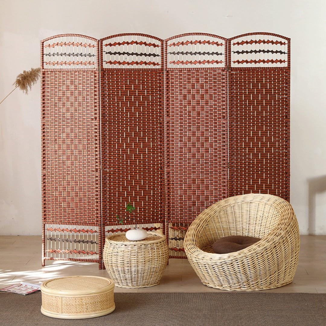 Modern Room Divider Panels,4 Panel Folding Wooden Privacy Screen, Freestanding Partition Screens for Bedroom Living Room Office (Top and Bottom Hollowed Out Milky White,66.9 * 15.7 in)