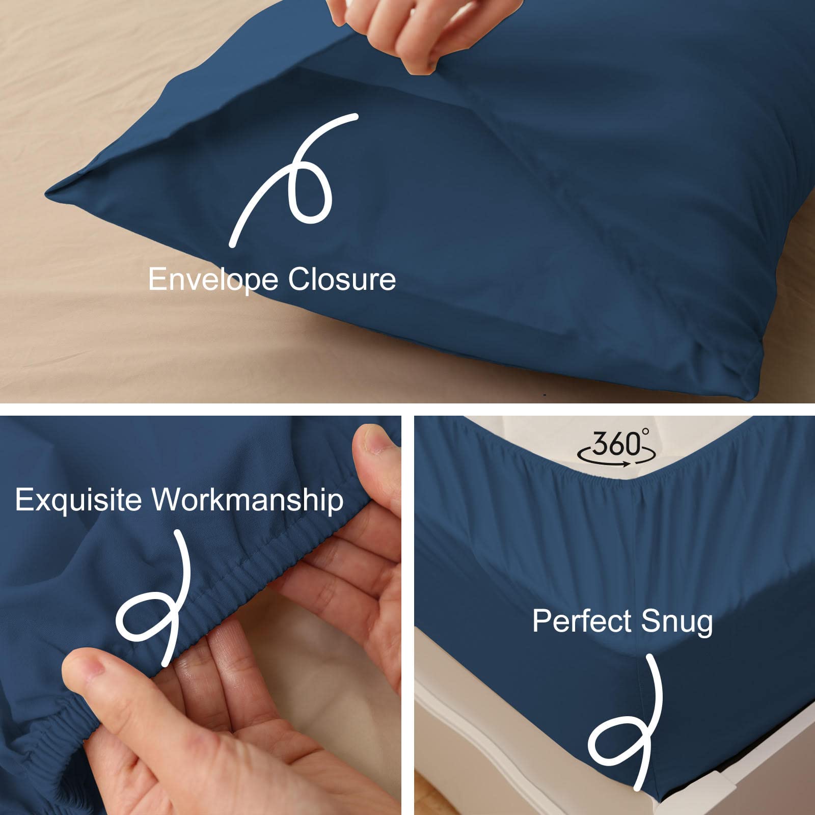 Queen Sheet Set - 4 Piece Queen Bed Sheet Set Soft Brushed Microfiber 1800 Thread Count Extra Deep Pocket Bed Sheets Breathable & Cooling Bedding Sheet - Wrinkle & Fade Resistant - Navy Blue