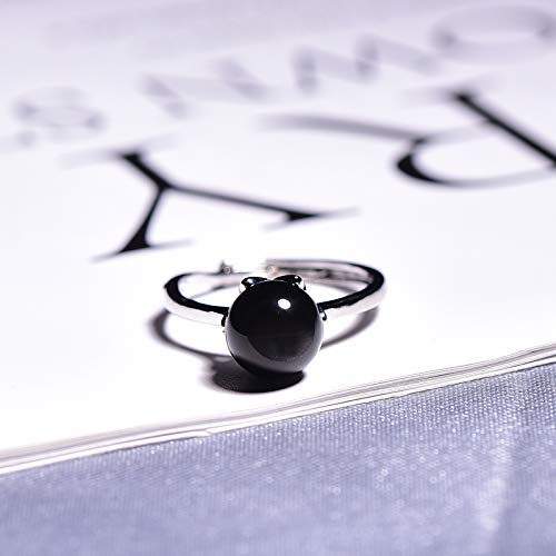 Natural rainbow eye obsidian adjustable women's ring women's crystal ring high polished bare beads 8mm women's jewelry gift (Fancy)