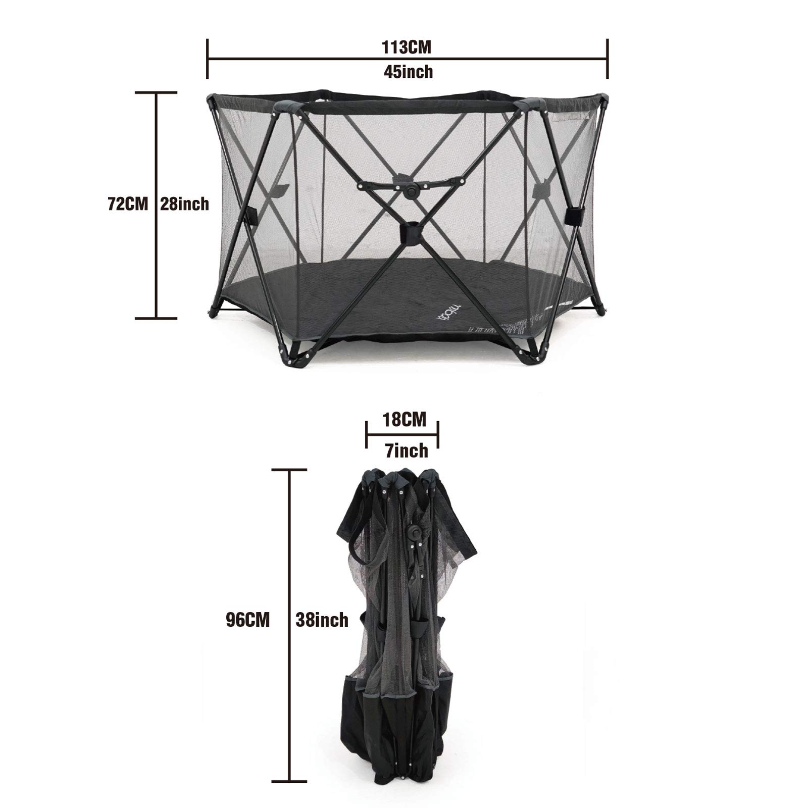 Pamo Babe Portable Baby Playpen, Outdoor Playard Playpen for Babies Indoor and Outdoor Use, Easy and Compact Fold with Carrying Case (Grey)
