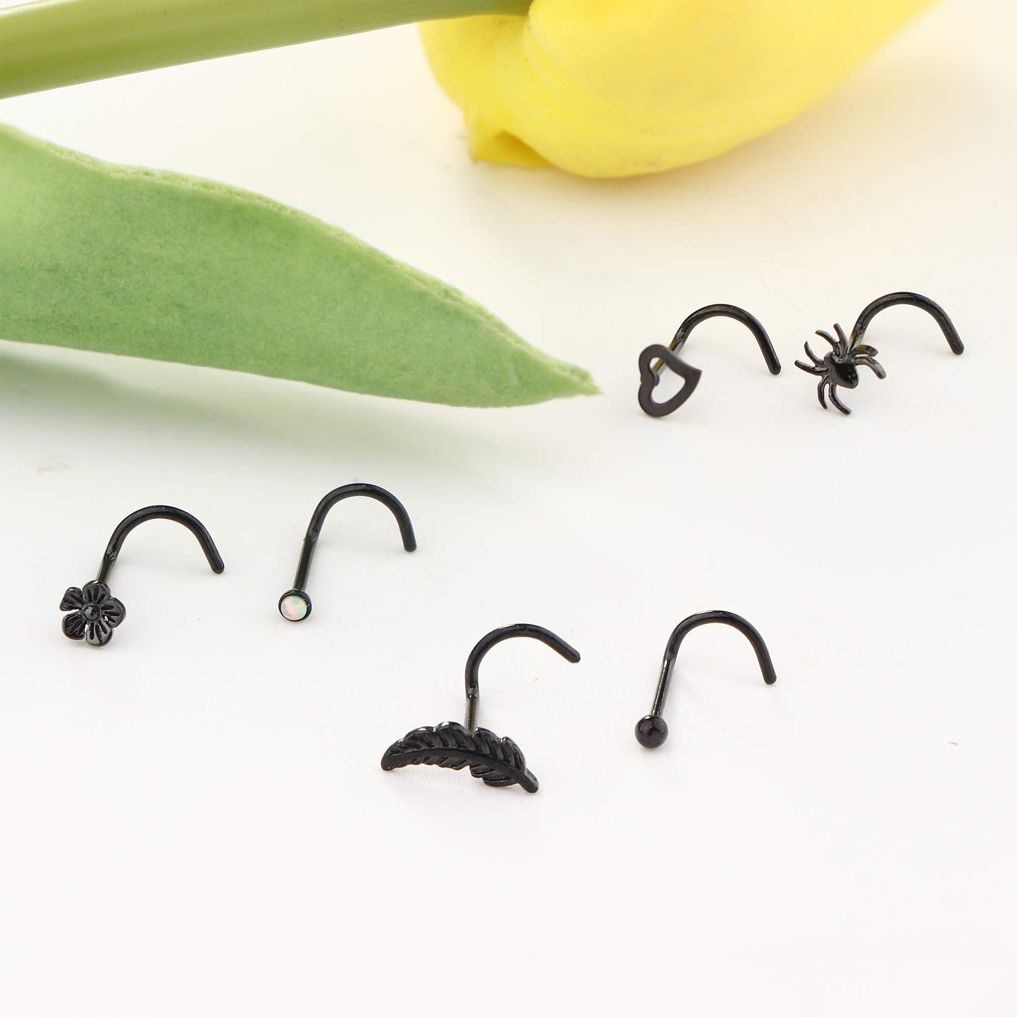 ORAZIO 10Pcs 20G Stainless Steel Stud Nose Ring for Women Men Nose Screw Rings Studs L Shape Nose Body Piercing Jewelry