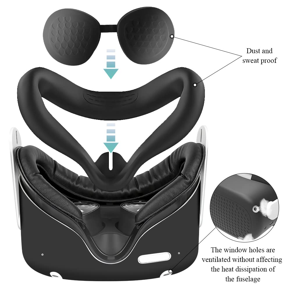Silicone Cover Set for Oculus Quest 2, Ubitree Virtual Reality Headset Protection Include Headset Cover and Controller Grip, Face Cover, Lens Protector Cover, Shakes Stick Caps