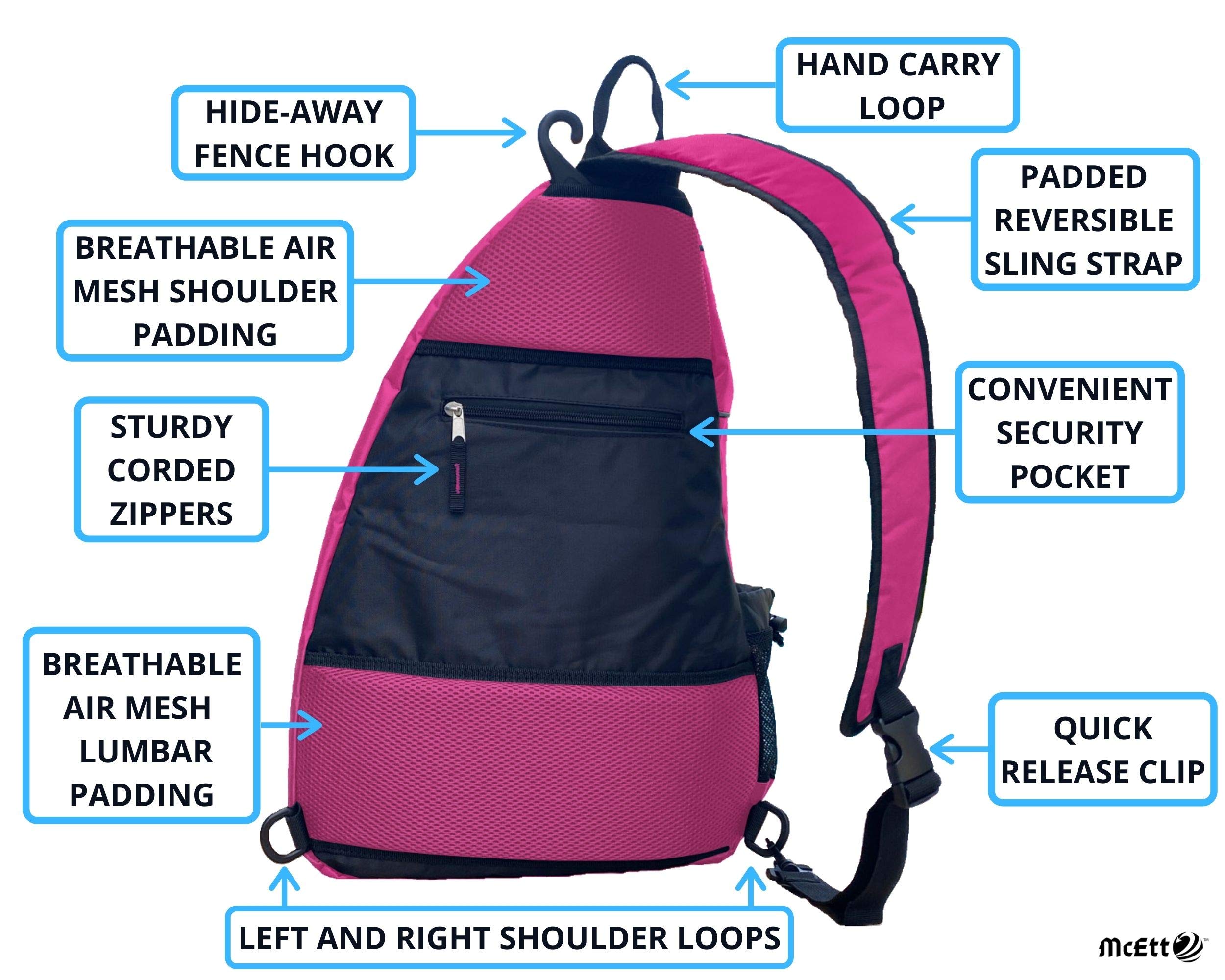 McEtt Pickleball Sling Bag – Adjustable Crossbody Backpack for Women Men – Holds Pickleballs, Paddles, Water Bottle, Gear