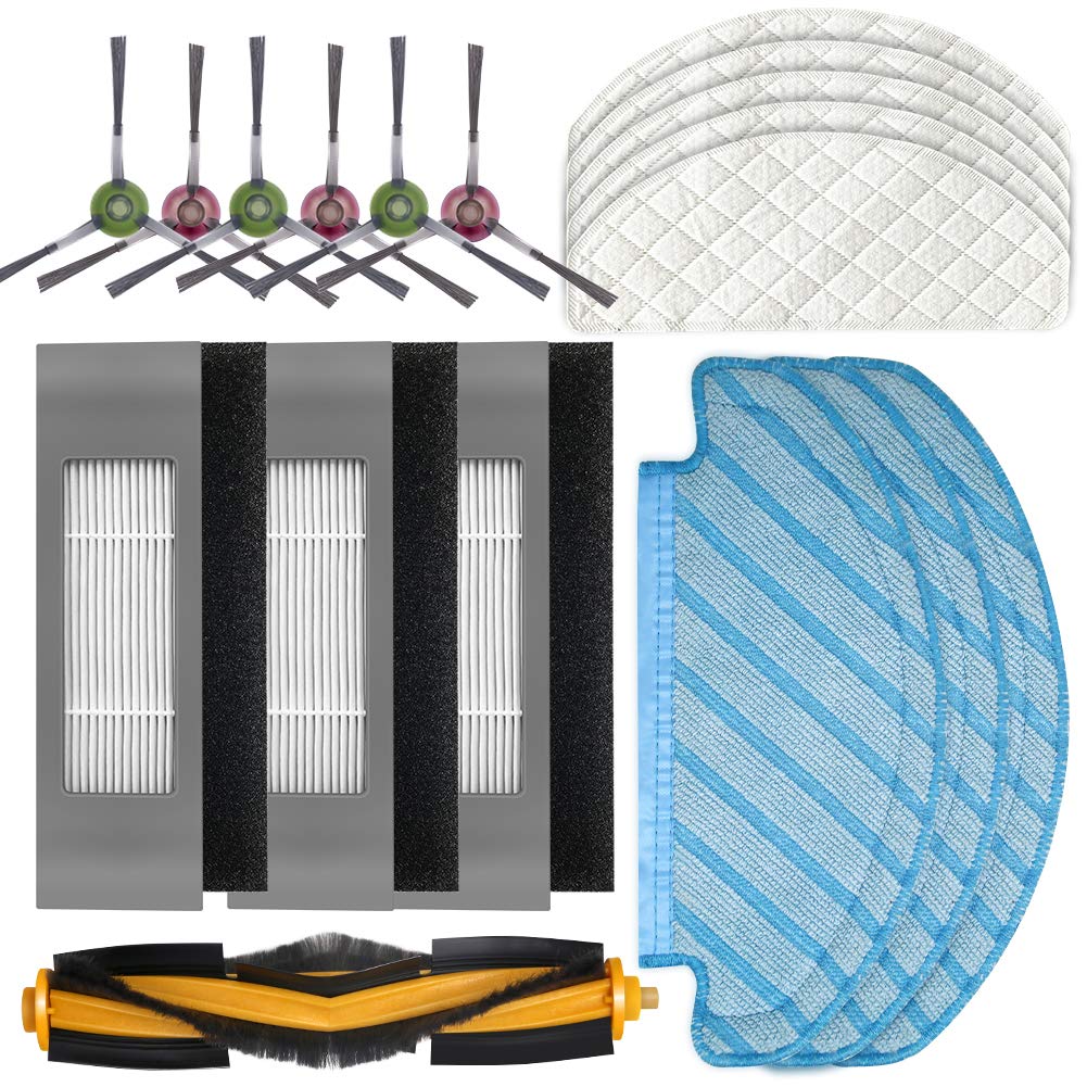 Number-One Replacement Parts Compatible with Ecovacs Sweeper Accessories OZMO T8, Sweeper Replacement Accessories Kit with 1 Main Brush, 3 Pairs of Side Brushes, 3 Filters/Rag, 5 Disposable Rag