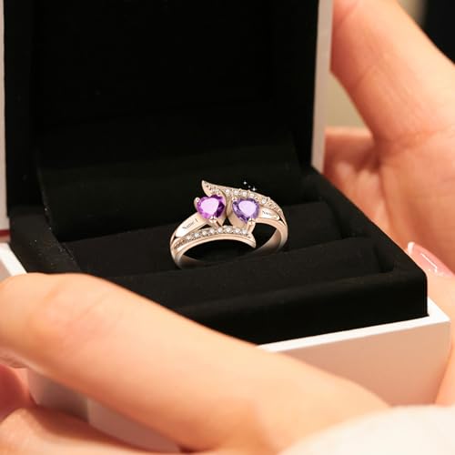 ORFAN Personalized Promise Rings for Her Custom Couples Name Ring for Women Mother Rings with 2 Simulated Birthstones Customized Christmas Gift for Her (Rose gold)