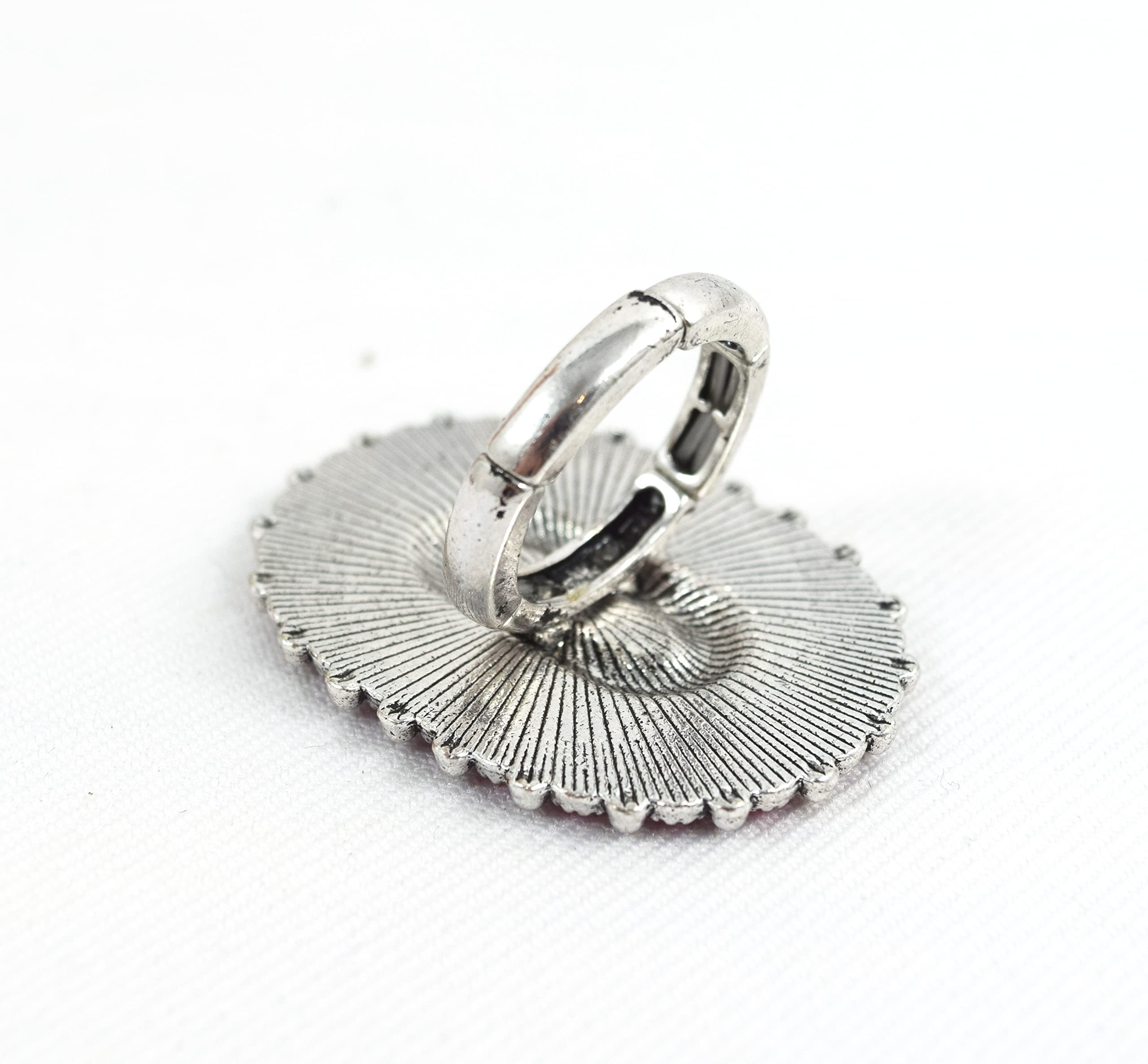 Skelapparel Southwestern Pink Squash Blossom Howlite stone Oversized Statement Fashion Ring
