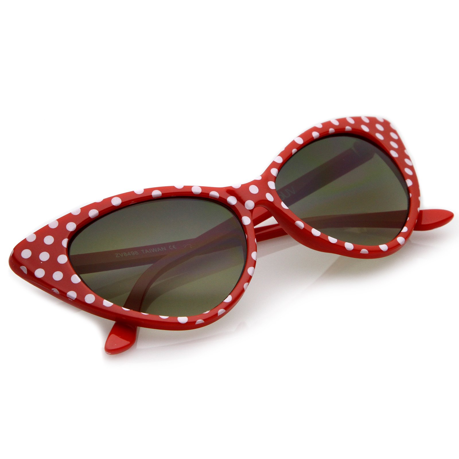zeroUV - Polka Dot Cat Eye Womens Mod Fashion Super Cat Sunglasses (Red-White/Smoke Gradient)