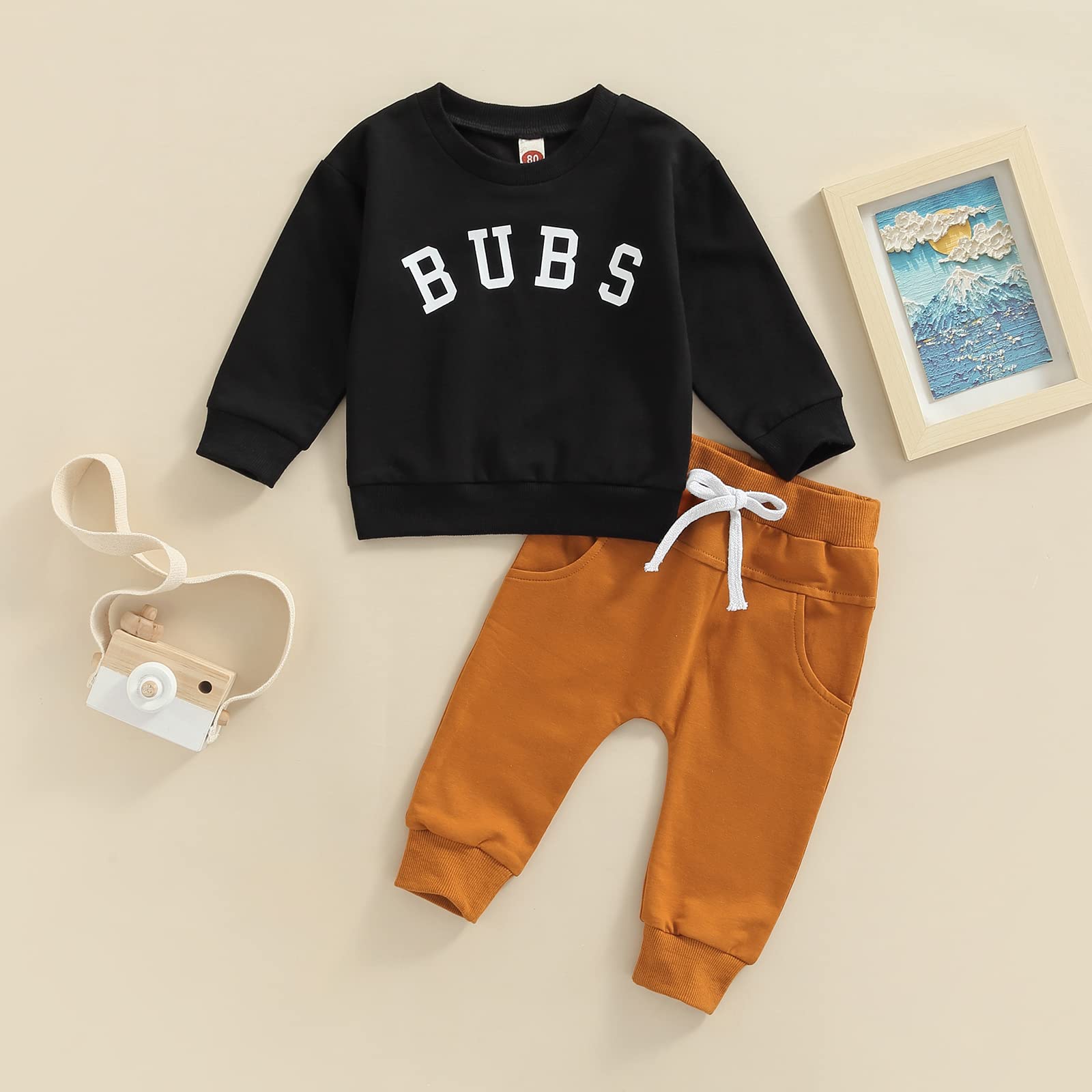 YOKJZJD Infant Toddler Baby Boy Fall Winter Outfits Letter Pullover Sweatshirt Long Sleeve T-Shirt Tops Pants Sweatsuit Clothes Set (Black, 2-3T)