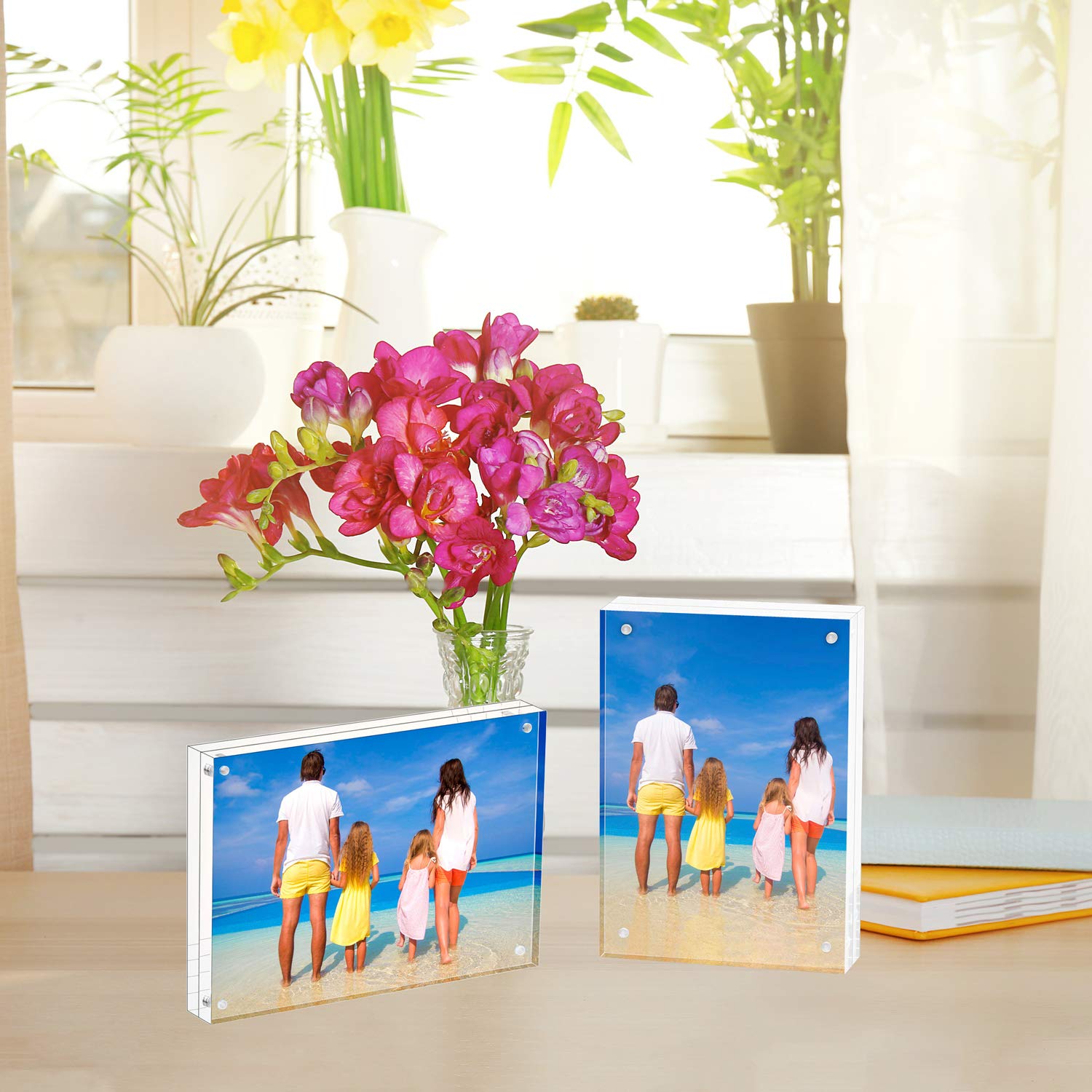 Meetu Acrylic Picture Frame 8.5x11,Clear Freestanding Double Sided 24mm Thickness Frameless Magnetic Photo Frames Desktop Display with Gift Box Package (1 Pack)