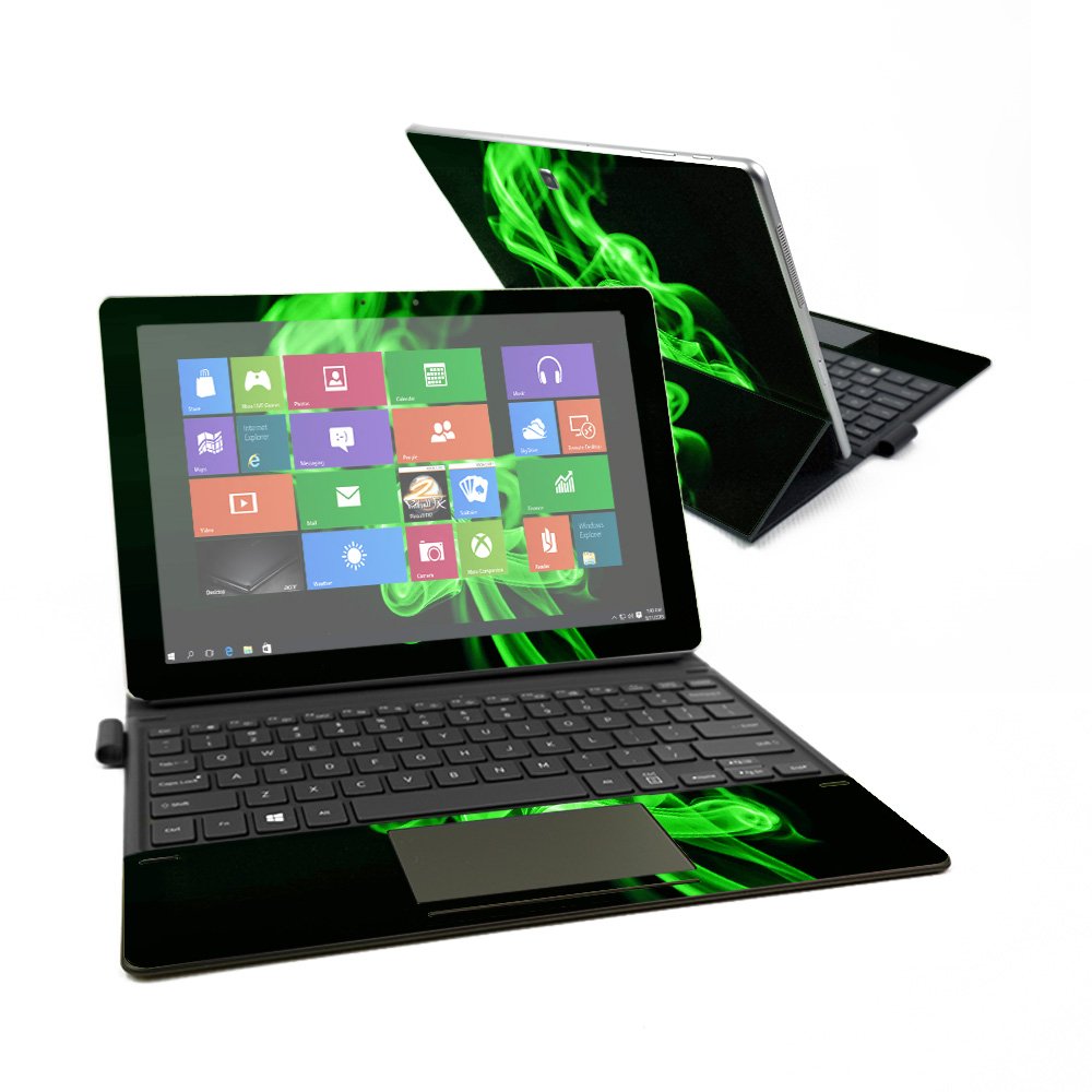 MightySkins Skin Compatible with Samsung Galaxy Book 12" - Green Flames | Protective, Durable, and Unique Vinyl Decal wrap Cover | Easy to Apply, Remove, and Change Styles | Made in The USA