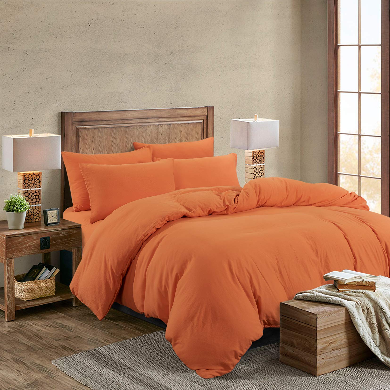 Moonleaf Duvet Cover 3 Piece Set - Zipper Closure Ultra Soft 100% Microfiber – Machine Washable, Light Orange - King 106"x92"