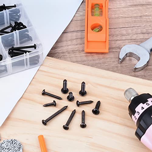 VIGRUE 260PCS #6#8 Black Wood Screw Assortment Kit, 304 Stainless Steel Pan Head Self Tapping Screws, Black Oxide
