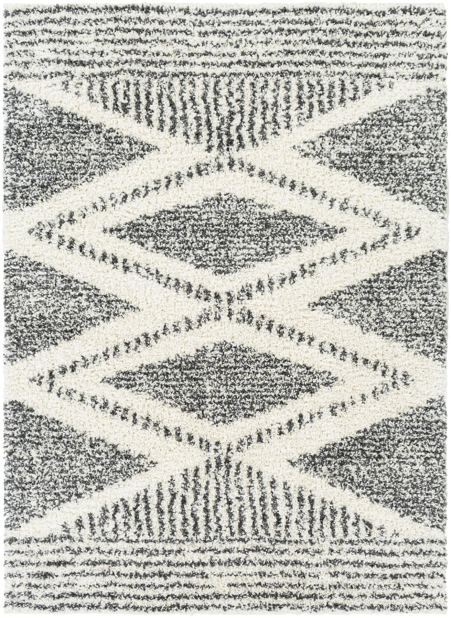 Mark&Day Area Rugs, 5x7 Gever Global Shag Charcoal Area Rug, Grey Cream White Carpet for Living Room, Bedroom or Kitchen (5'3" x 7'3")