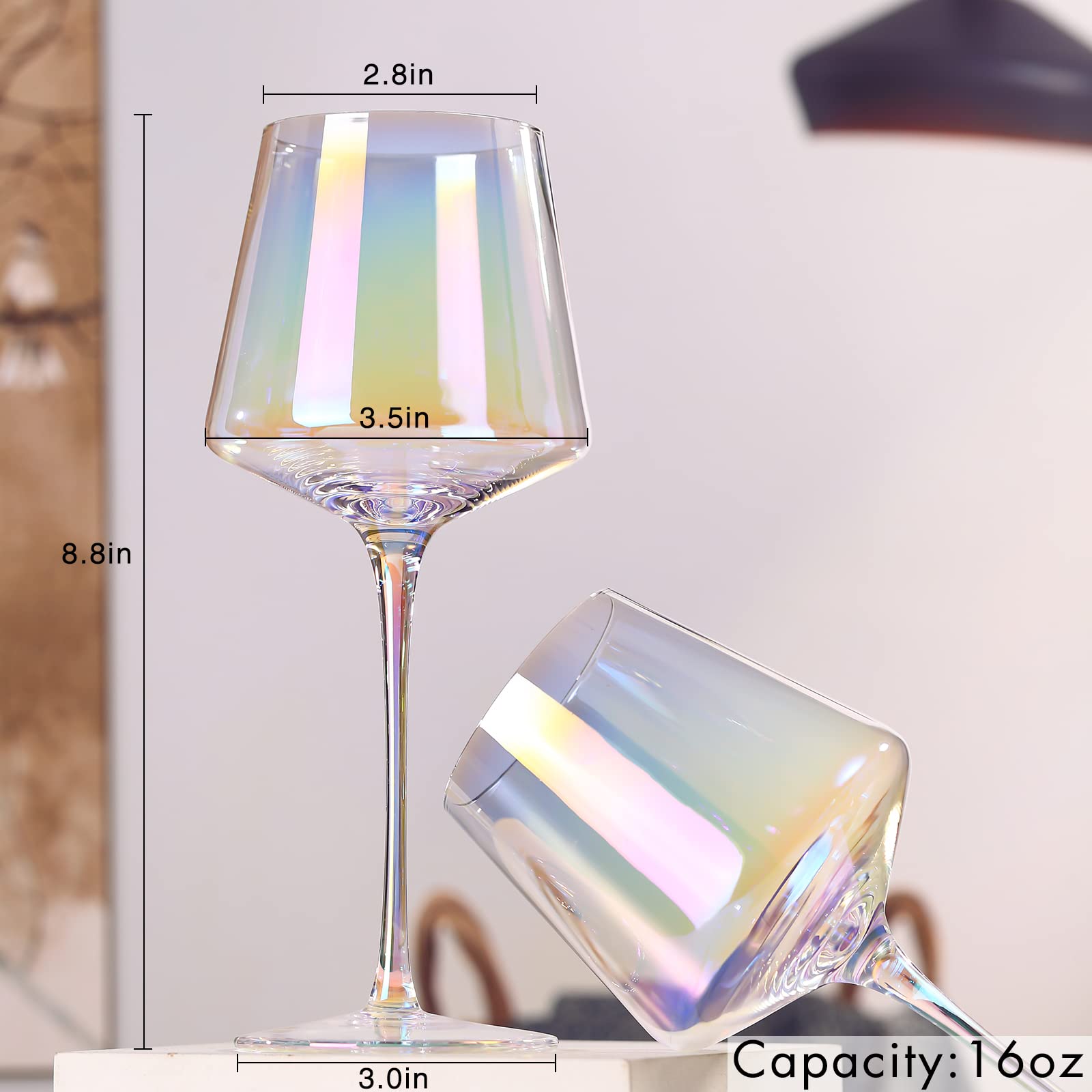 Physkoa Red Wine Glasses Set of 6 - Iridescent Crystal Wine Glass Rainbow Wine Glasses for Wine Tasting, Wedding Gift, Anniversary, Christmas, Birthday ,Mothers Day Gift