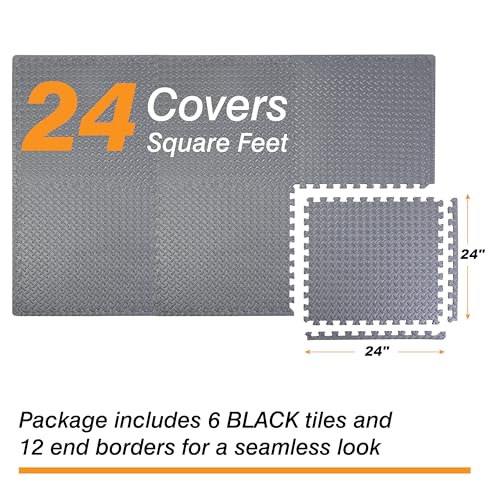 Mat Block Interlocking Foam Tiles Puzzle Mats for Floor 24 SQ FT, 1/2 Inch, 6 Tiles, EVA Gym Mat Flooring Exercise Equipment Mat for Home Gym Equipment, Grey