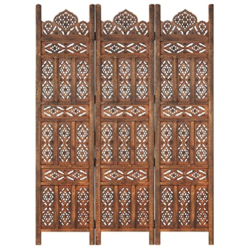 Matalde Hand Carved 3 Panel Room Divider with Beautifully Carved Pattern, 3.93' Wooden Folding Privacy Screen, Freestanding Partition Wall Divider for Office, Home, Christmas Decoration, Dark brown