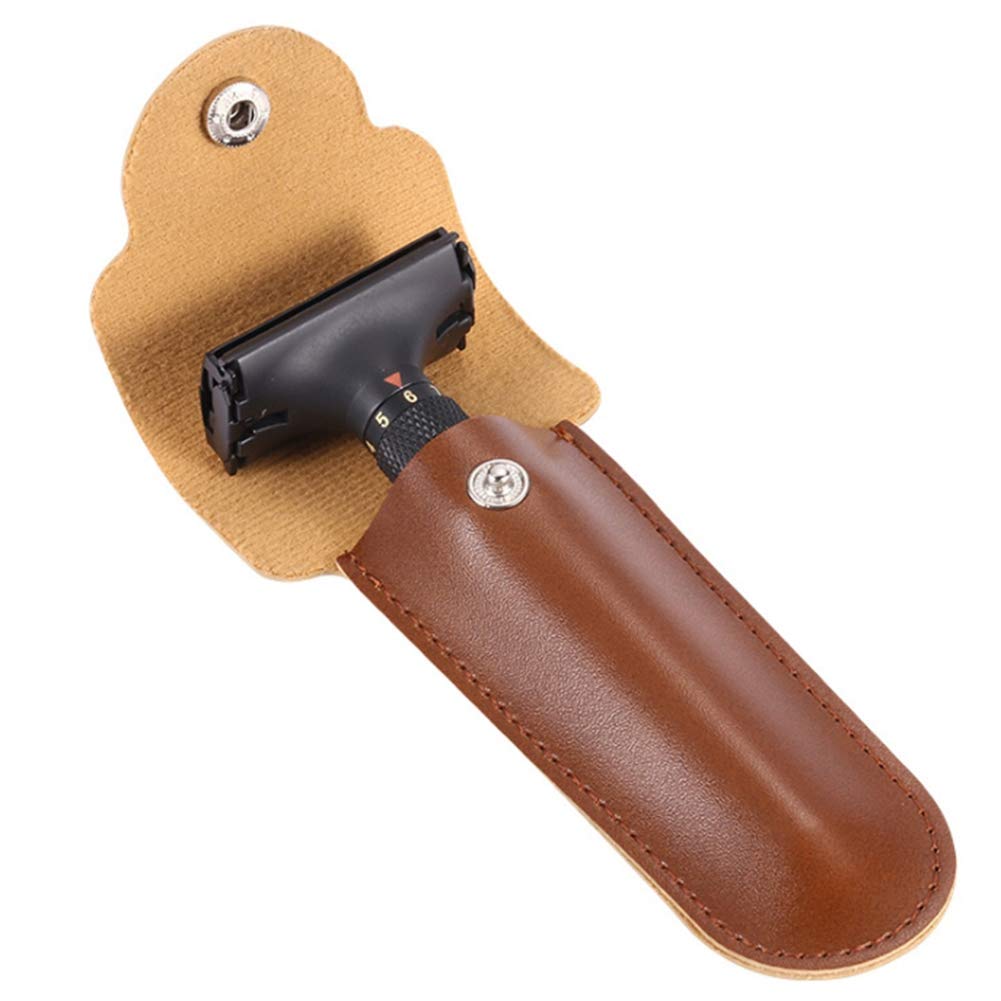 YOLLO Case Travel Holder Manual Double Edge Razors Container PU Leather Bag