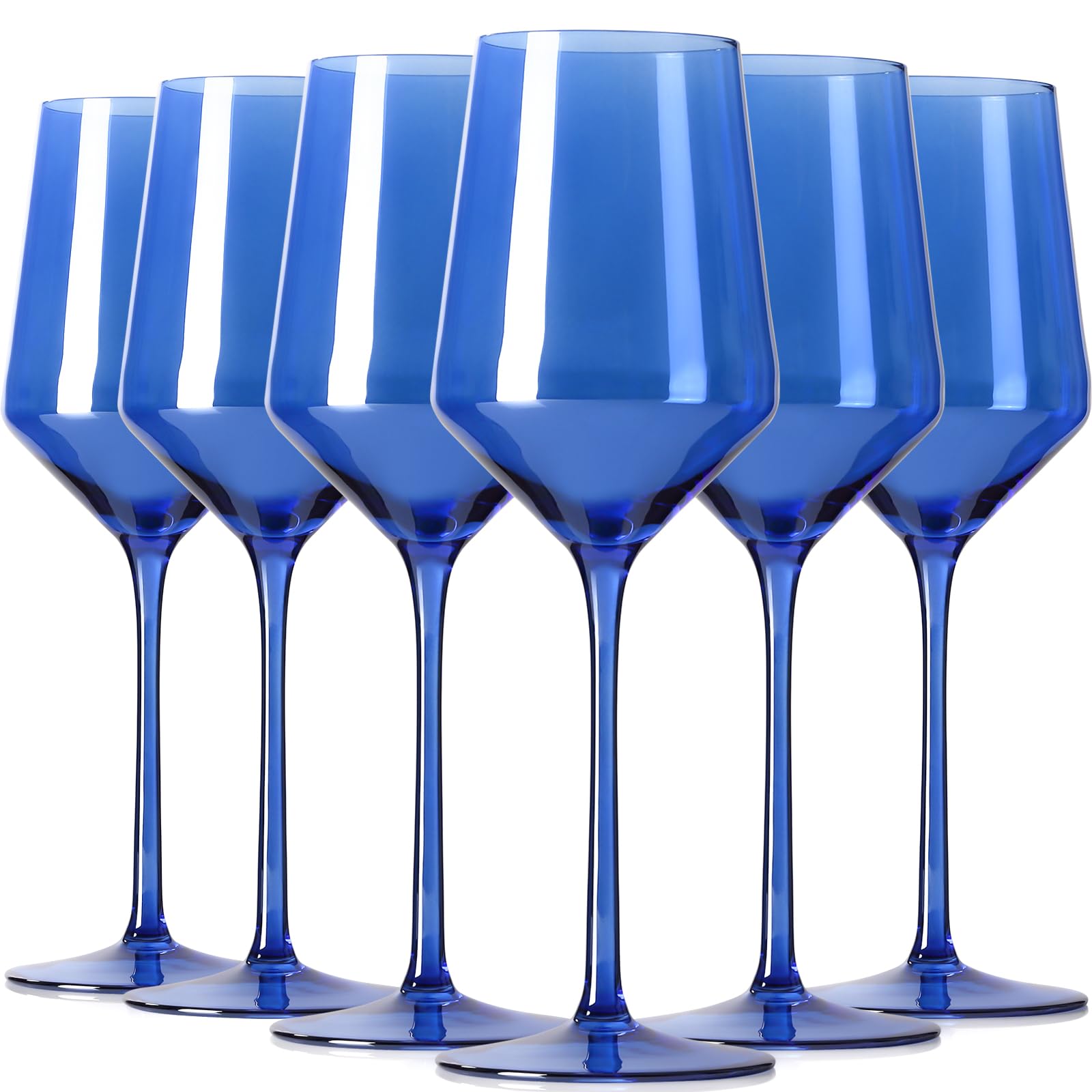 Physkoa Royal Blue Wine Glasses Set of 6-17oz Blue Thin Rim, Unfading Color - Blue Drinking Glasses, Blue Birthday Decorations, Navy/Royal Blue Kitchen Accessories for Women