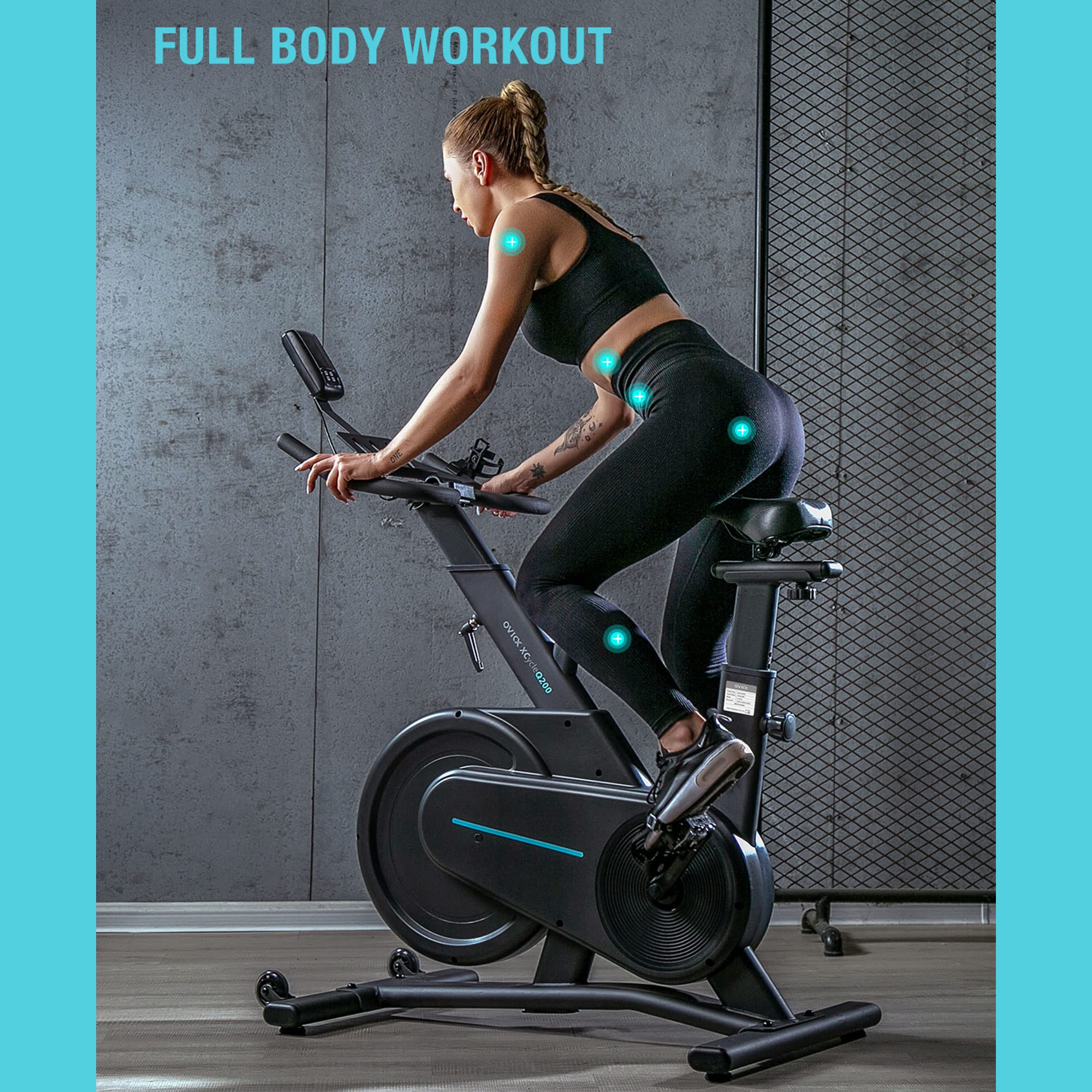 OVICX Q200C Comfortable Home Workout Exercise Bike with Customizable Seat & Bullhorn Handlebars, Digital LCD w/Real Time Stats, & No Slip Cage Pedals Black