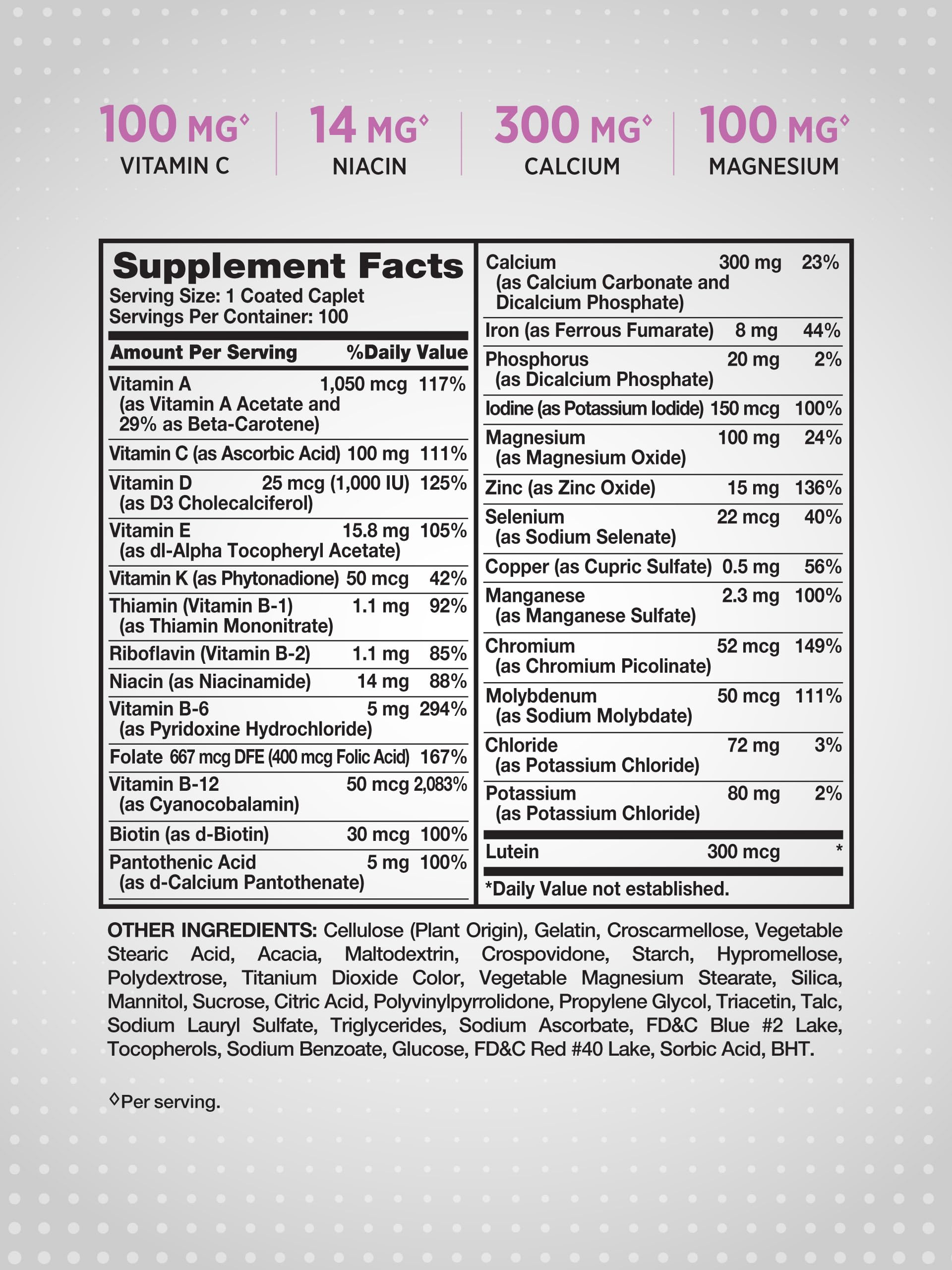 Multivitamin for Women 50 Plus | 100 Caplets | Non-GMO & Gluten Free | ABC Complete Multivitamin | by Nature's Truth
