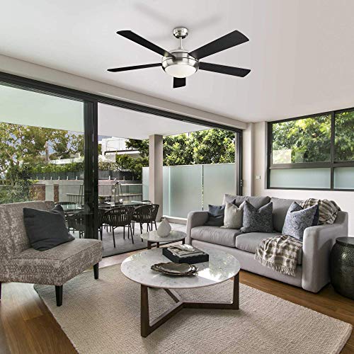 NOMA Ceiling Fan with Light | Dimmable Ceiling Fan with Remote | Black Finish, Nickel, 52-Inch