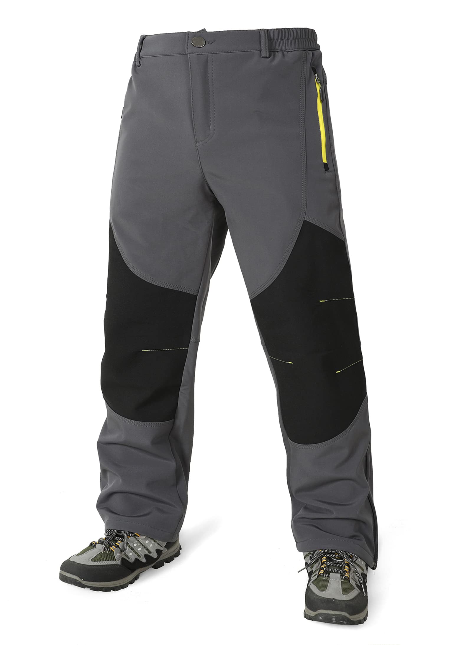 Muaney Mens Ski Snow Waterproof Softshell Snowboard Pants Outdoor Hiking Velour Lined Zipper Bottom Leg(MHP705-Fleece-BlackM)
