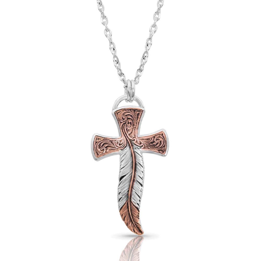 Montana Silversmiths Women's Wind Dancer Feather Cross Necklace Silver One Size