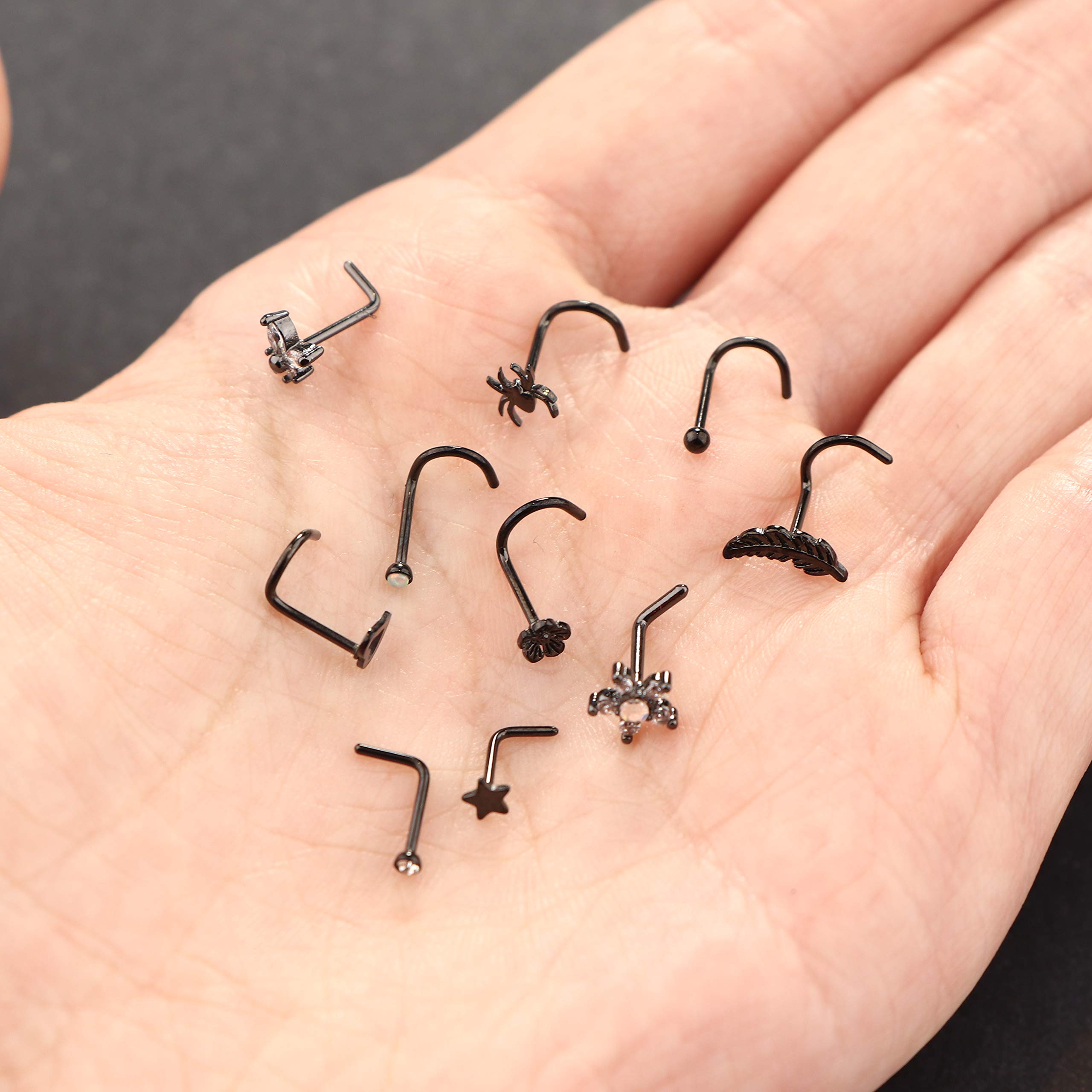 ORAZIO 10Pcs 20G Stainless Steel Stud Nose Ring for Women Men Nose Screw Rings Studs L Shape Nose Body Piercing Jewelry