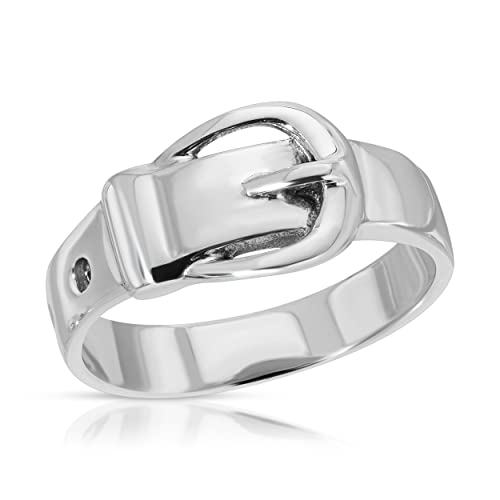 Sterling Silver 925 Belt Ring, Buckle Band Ring For Women, Unisex Fashion Gift Jewelry (9)