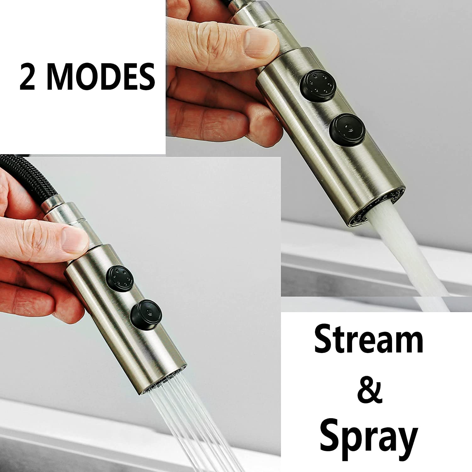 PULL Down kitchen faucet spray head G1/2 male or 13/16inch 2 Functions kitchen faucet head Replacement Part Pull Out Spray Head Kitchen Faucet Compatible for kraus/Giagni facuet brands Brushed Nickel
