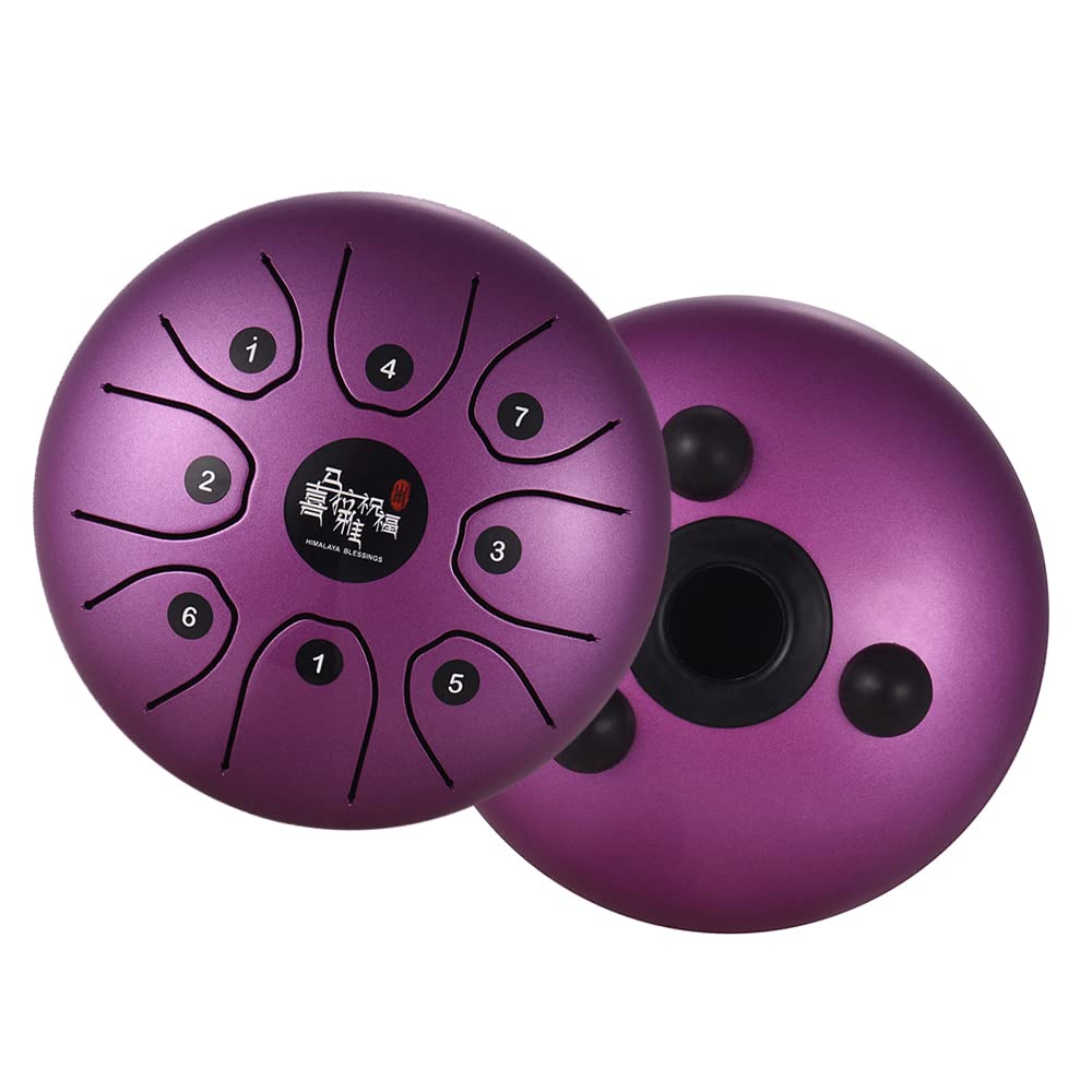 Sasuori 5.5 Inch Mini 8-Tone Steel Tongue Drum C Key Percussion Instrument Handpan Drum with Drum Mallets Carry Bag Purple